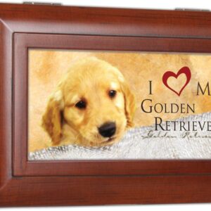 Cottage Garden Love My Golden Retriever Rich Woodgrain Finish Petite Jewelry Music Box - Plays Song Wonderful World