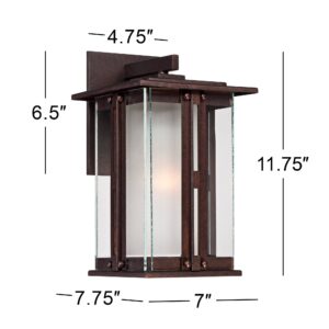 Franklin Iron Works Fallbrook Rustic Farmhouse Outdoor Wall Light Fixture Bronze Steel 11 3/4" Clear Frosted Double Glass for Exterior House Porch Patio Outside Deck Garage Front Door Garden Home