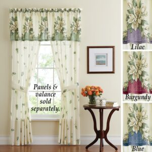 Collections Etc Magnolia Garden Floral Leaf Rod Pocket Window Curtains - Country Cottage Chic Design, Sage, Panel Pair