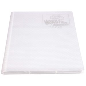 Monster Protectors 9 Pocket Trading Card Binder - Holofoil White w White Pages Album, Anti-Theft TCG Protection w Side Loading Padded Pockets, Double Sided, Holds 360 Cards, Sport, Kpop, Xmas Gift