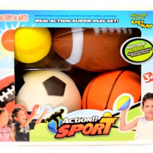 Set of 4 Sports Balls for Kids (Soccer Ball, Basketball, Football, Tennis Ball) By Bo Toys