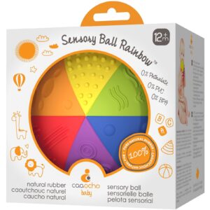 caaocho pure natural rubber sensory ball rainbow 4" - bpa free baby ball toy, for sensory play, perfect bouncer, gentle squeaking