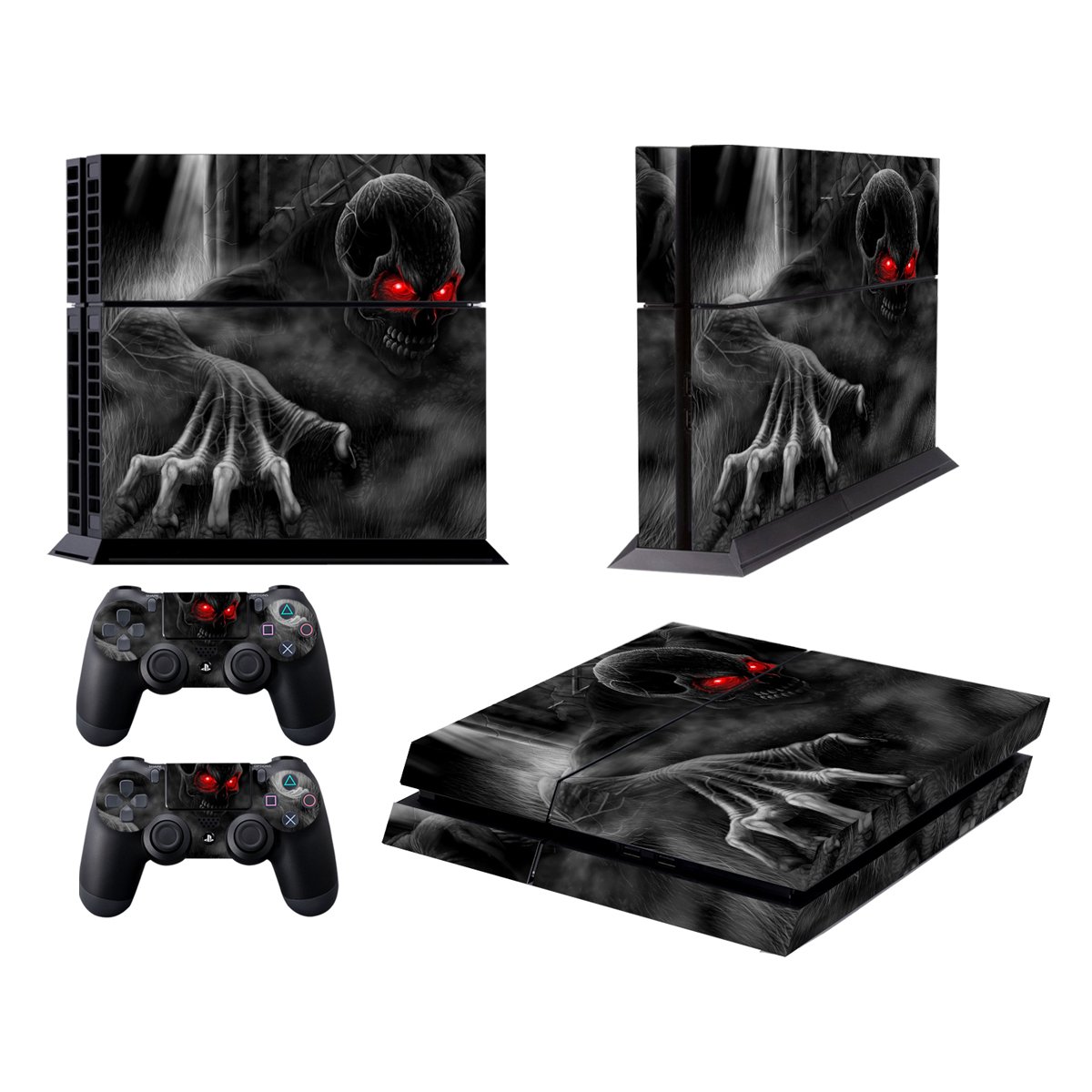 Skins for PS4 Controller - Decals for Playstation 4 Games - Stickers Cover for PS4 Console Sony Playstation Four Accessories PS4 Faceplate with Dualshock 4 Two Controllers Skin - Dark Skull