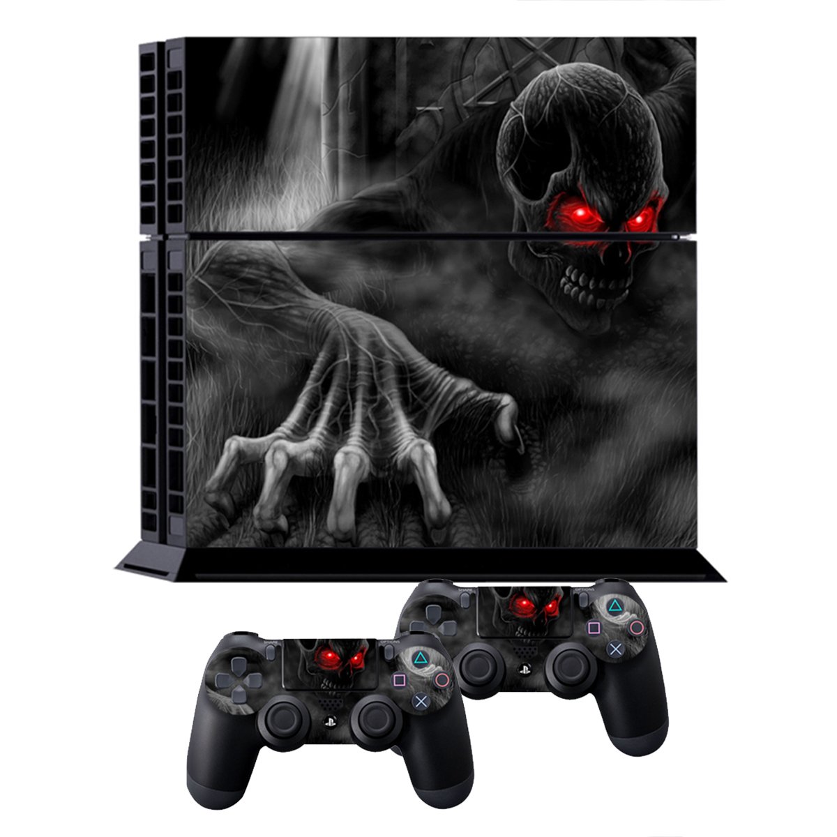 Skins for PS4 Controller - Decals for Playstation 4 Games - Stickers Cover for PS4 Console Sony Playstation Four Accessories PS4 Faceplate with Dualshock 4 Two Controllers Skin - Dark Skull