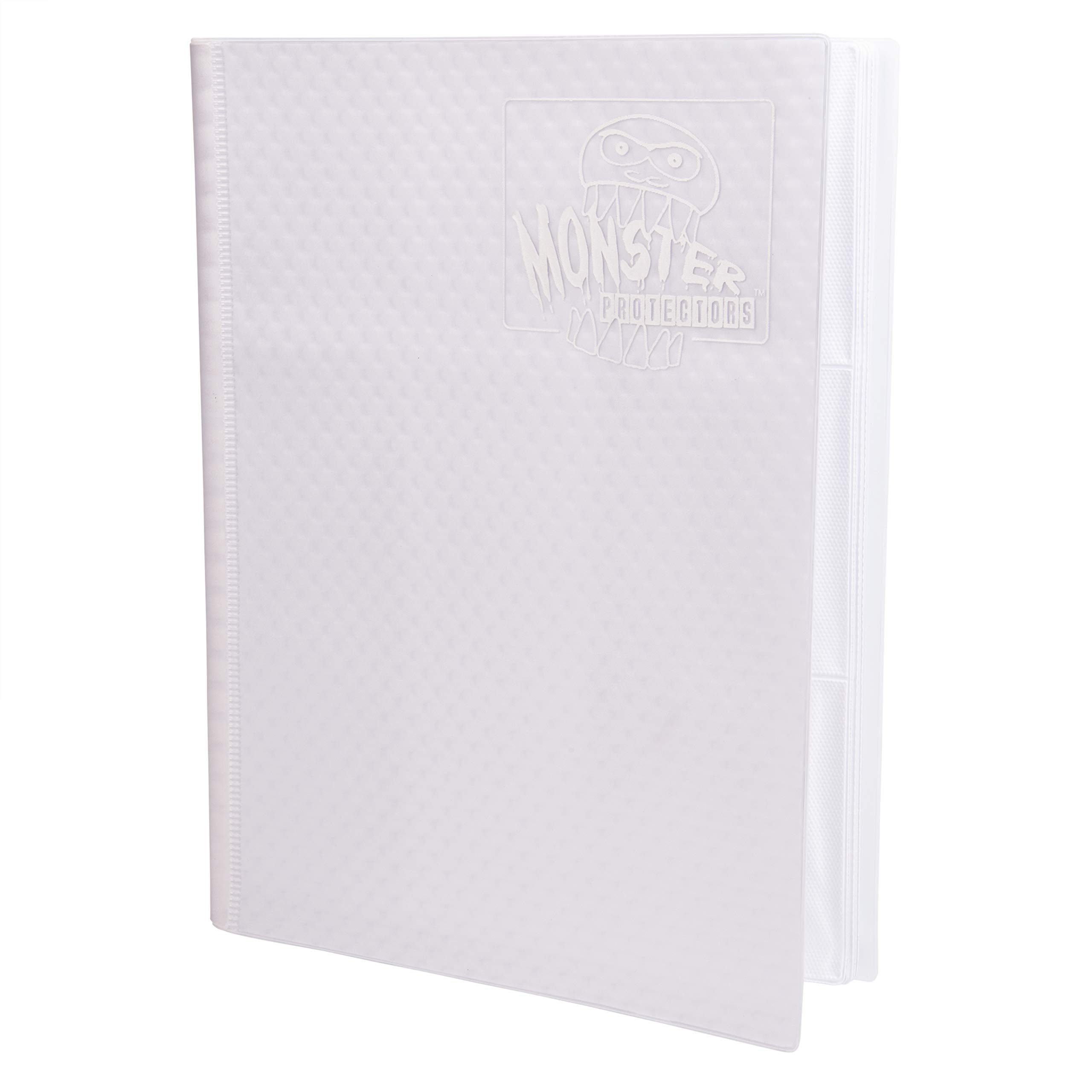 Monster Protectors 9 Pocket Trading Card Binder - Holofoil White w White Pages Album, Anti-Theft TCG Protection w Side Loading Padded Pockets, Double Sided, Holds 360 Cards, Sport, Kpop, Xmas Gift