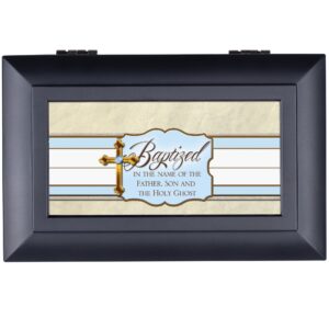 Cottage Garden Baptized in Name of Father Son Matte Black Jewelry Music Box Plays Amazing Grace