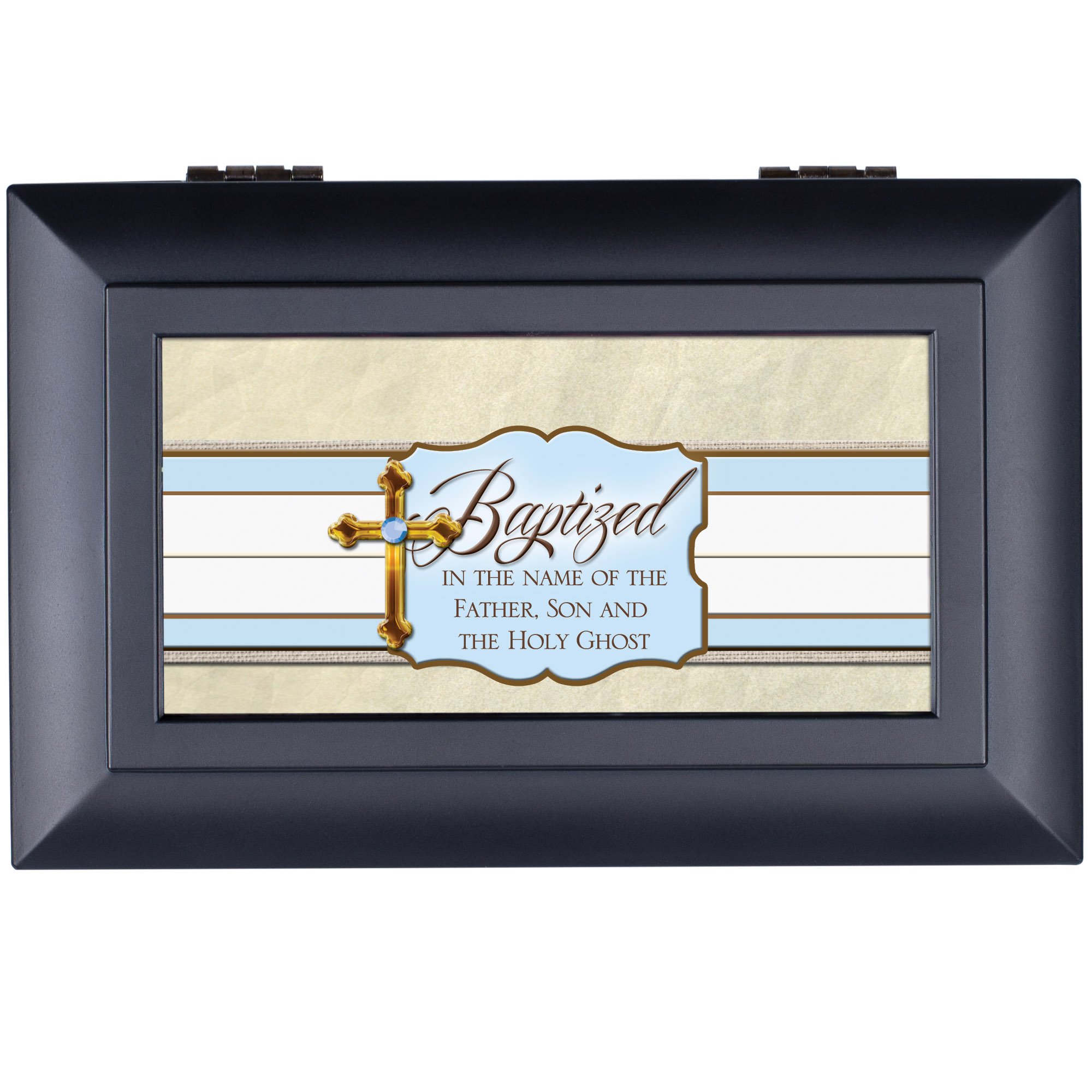 Cottage Garden Baptized in Name of Father Son Matte Black Jewelry Music Box Plays Amazing Grace