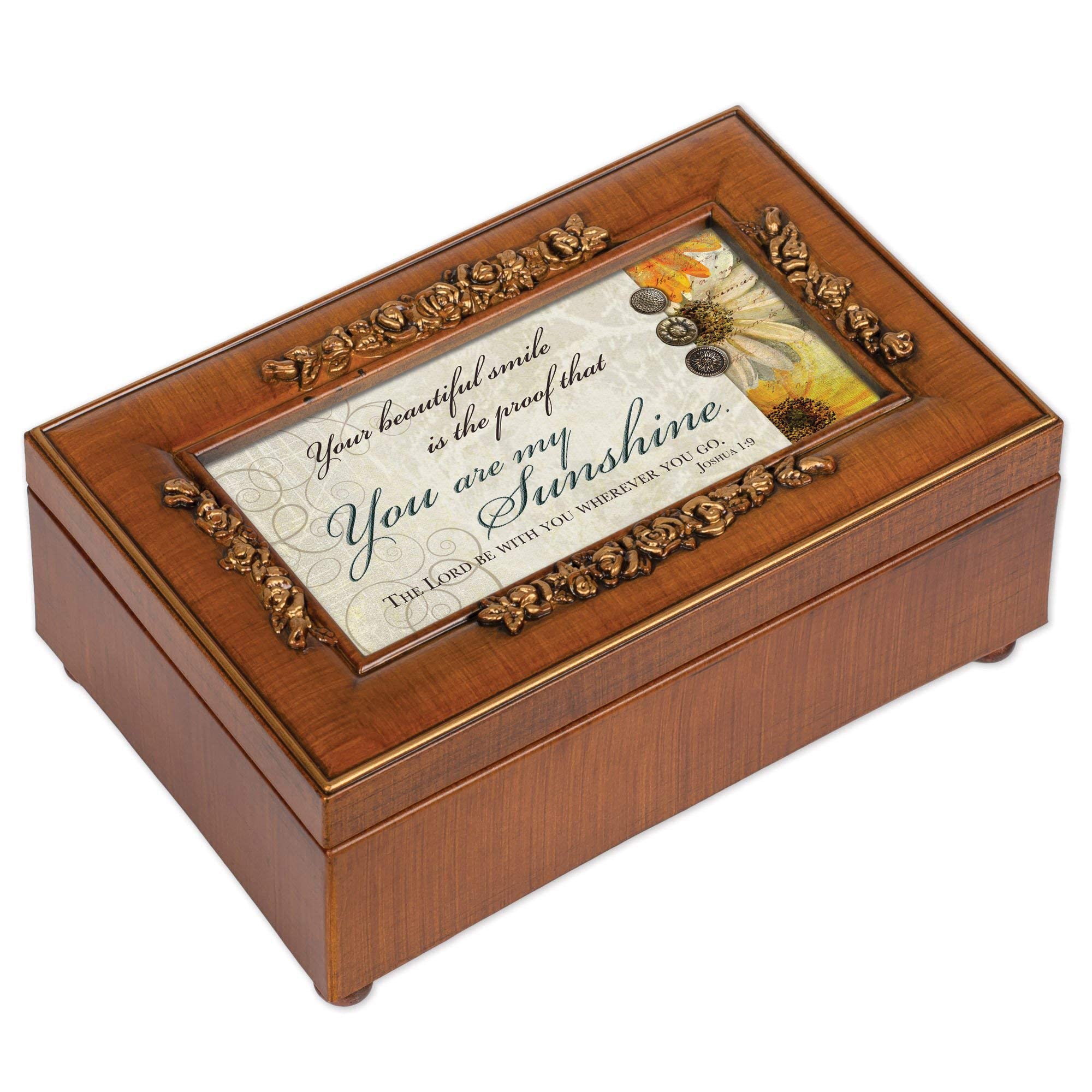 Cottage Garden You are My Sunshine Rich Walnut Finish Rose Petite Music Box - Plays Song You are My Sunshine