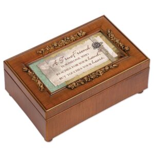 cottage garden true friend reaches hand touches woodgrain embossed rose petite music box plays that's what friends are for