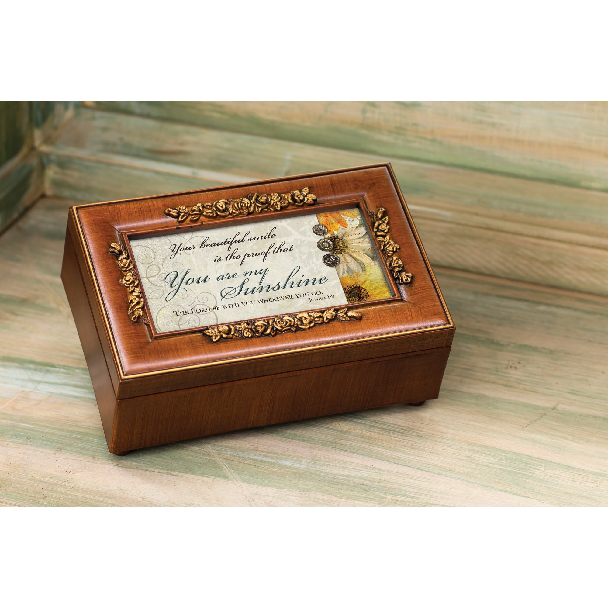 Cottage Garden You are My Sunshine Rich Walnut Finish Rose Petite Music Box - Plays Song You are My Sunshine