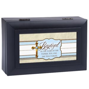 Cottage Garden Baptized in Name of Father Son Matte Black Jewelry Music Box Plays Amazing Grace