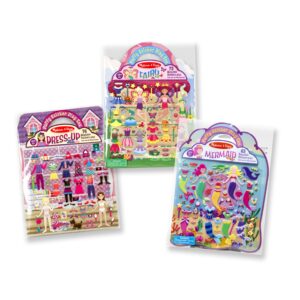 melissa & doug puffy sticker pads set: fairy, dress-up, and mermaid - 216 reusable stickers