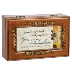 Cottage Garden You are My Sunshine Rich Walnut Finish Rose Petite Music Box - Plays Song You are My Sunshine