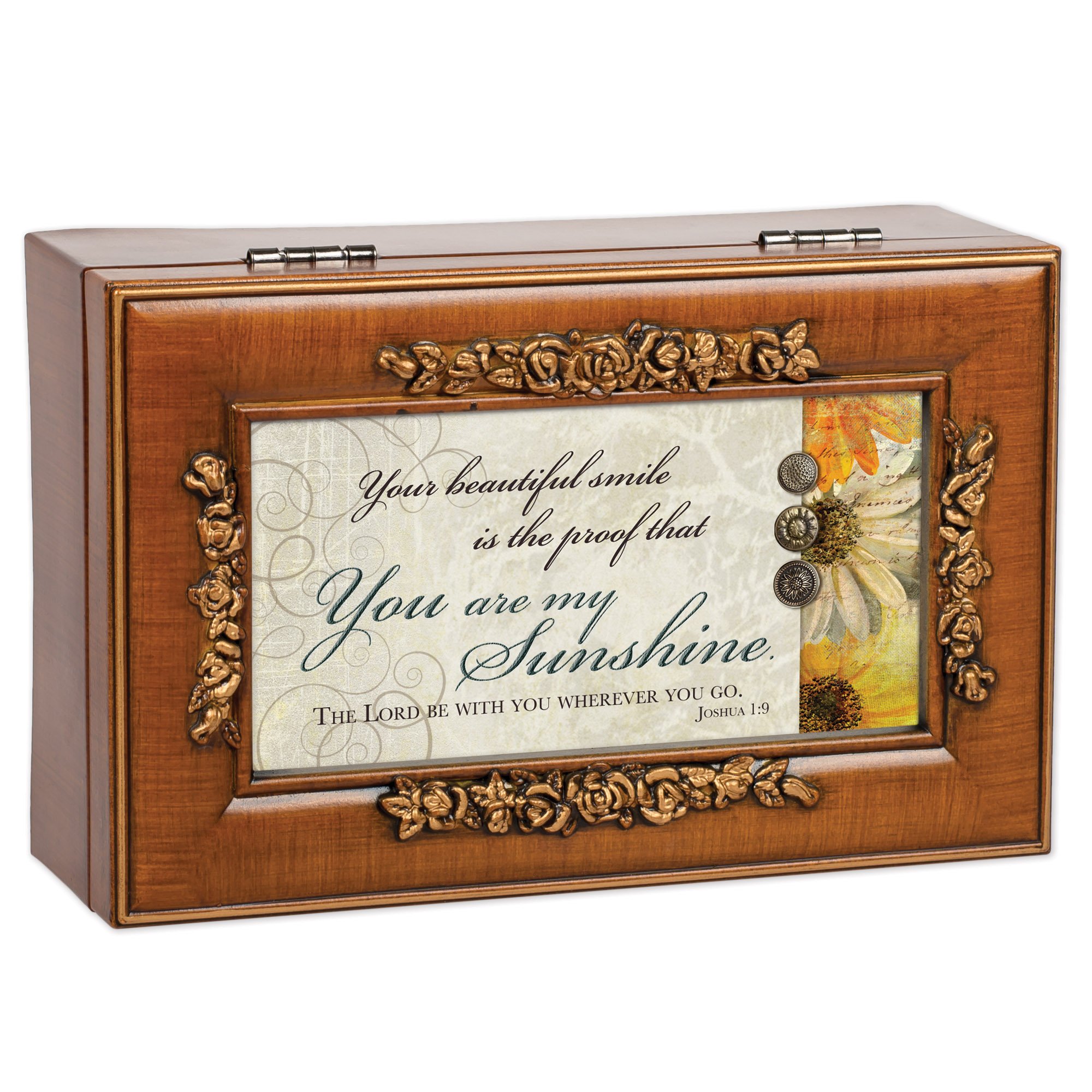 Cottage Garden You are My Sunshine Rich Walnut Finish Rose Petite Music Box - Plays Song You are My Sunshine