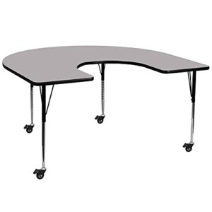 flash furniture wren mobile 60''w x 66''l horseshoe grey thermal laminate activity table - standard height adjustable legs