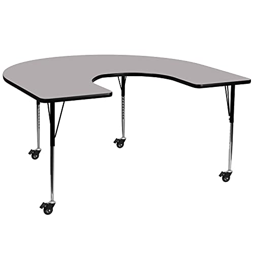 Flash Furniture Wren Mobile 60''W x 66''L Horseshoe Grey Thermal Laminate Activity Table - Standard Height Adjustable Legs