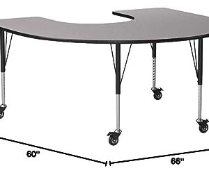 Flash Furniture Wren Mobile 60''W x 66''L Horseshoe Grey Thermal Laminate Activity Table - Standard Height Adjustable Legs