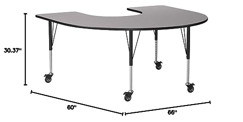 Flash Furniture Wren Mobile 60''W x 66''L Horseshoe Grey Thermal Laminate Activity Table - Standard Height Adjustable Legs