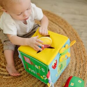 Genius Baby Toys Surprise Box for Baby - What's Inside Box with 8 Sensory Toys for Baby, 7" Square Cube - Deluxe, Perfect Size for Small Hands