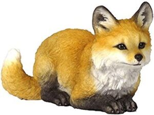 us 5.5 inch fox pup crouching decorative statue figurine, orange and tan