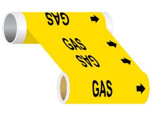 compliancesigns.com gas (black legend on yellow background) asme a13.1 pipe label decal, 8 inch x 30 ft. with 0.75 inch letters on vinyl