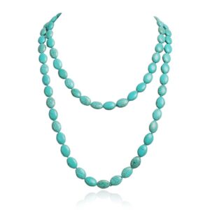 jane stone funky oval shape necklace turquoise double strand layers cluster necklace pendant bib jewelry (turquoise)