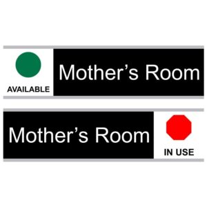 compliancesigns.com mother's room (available/in use) sliding sign, 8x3 in. engraved plastic, white on black