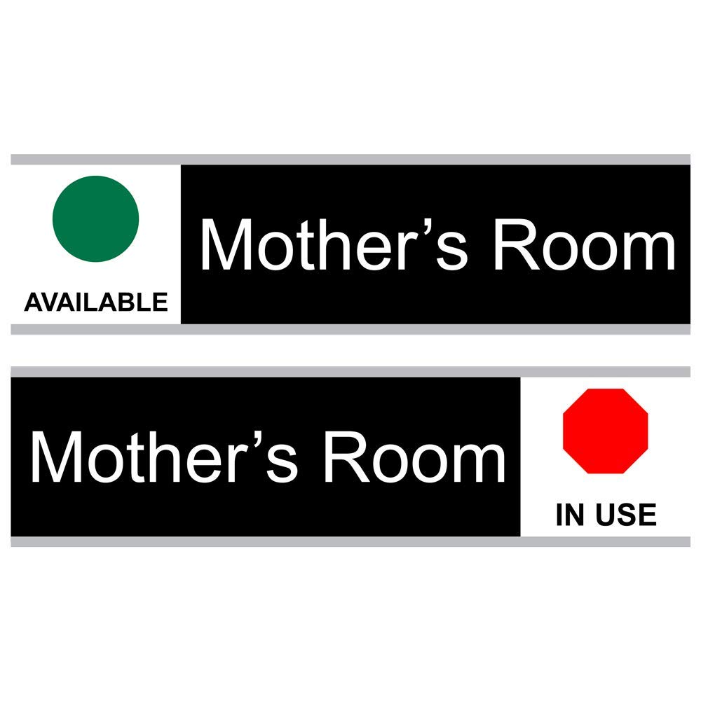 ComplianceSigns.com Mother's Room (Available/in Use) Sliding Sign, 8x3 in. Engraved Plastic, White on Black