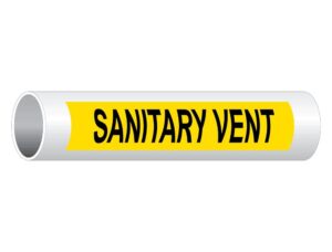 compliancesigns.com sanitary vent (black legend on yellow background) pipe label decal, 12x2.5 in. 50-pack vinyl for pipe markers pipeline/utility