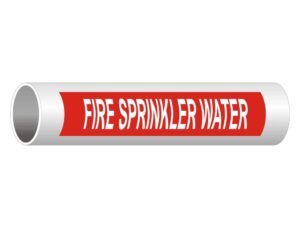 compliancesigns.com fire sprinkler water (white legend on red background) asme a13.1 pipe label decal, 8x2 inch 50-pack vinyl