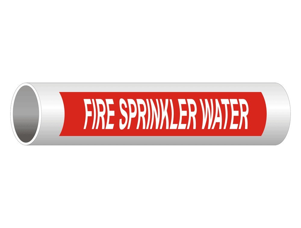 ComplianceSigns.com Fire Sprinkler Water (White Legend On Red Background) ASME A13.1 Pipe Label Decal, 8x2 inch 50-Pack Vinyl