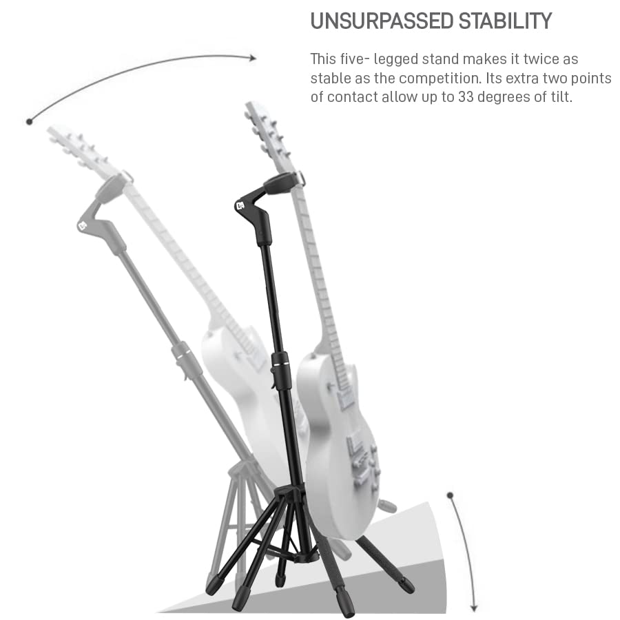 STARFISH+ : World’s Most Stable Professional LOCKING GUITAR STAND, D&A Guitar Gear – 5 Leg design for acoustic bass electric guitar portable universal adjustable holder with non-slip rubber padding