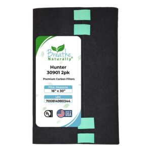 breathe naturally replacement carbon pre-filters compatible with hunter 30901, hepatech and quietflo air purifier - activated charcoal filter sheet - 16" x 30"x 0.2" (pack of 2, carbon prefilters)