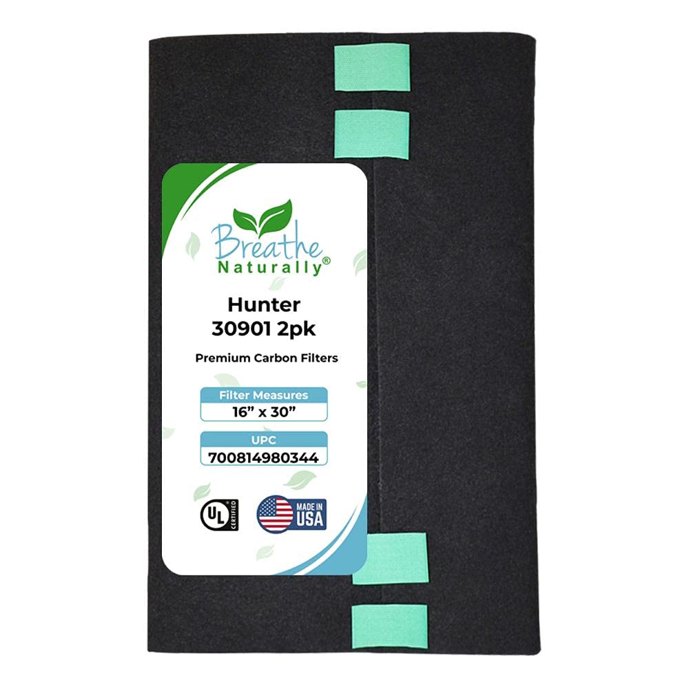 Breathe Naturally Replacement Carbon Pre-Filters Compatible with Hunter 30901, HEPAtech and QuietFlo Air Purifier - Activated Charcoal Filter Sheet - 16" x 30"x 0.2" (Pack of 2, Carbon Prefilters)