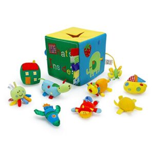 genius baby toys surprise box for baby - what's inside box with 8 sensory toys for baby, 7" square cube - deluxe, perfect size for small hands