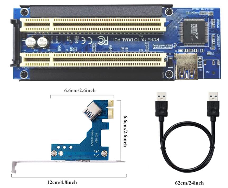 Sintech PCI-E Express X1 to Dual PCI Riser Extender Card with Low Profile Bracket