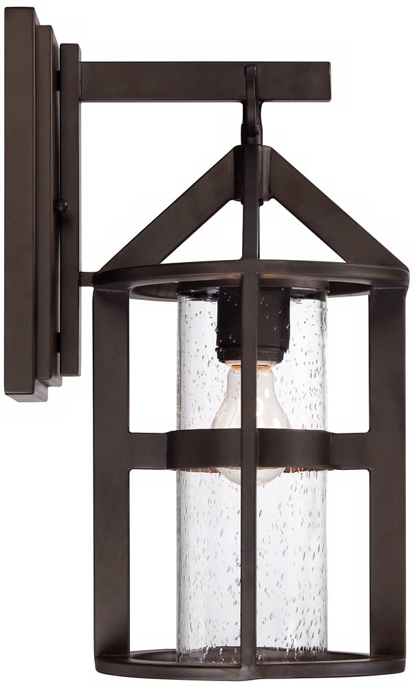 John Timberland Argentine Rustic Farmhouse Outdoor Wall Light Fixture Bronze 17" Clear Seedy Cylinder Glass for Exterior Barn Deck House Porch Yard Patio Outside Garage Front Door Garden Home