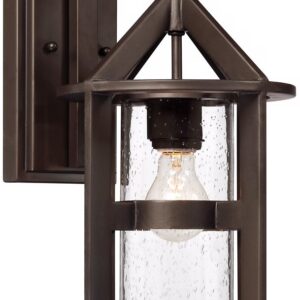 John Timberland Argentine Rustic Farmhouse Outdoor Wall Light Fixture Bronze 17" Clear Seedy Cylinder Glass for Exterior Barn Deck House Porch Yard Patio Outside Garage Front Door Garden Home