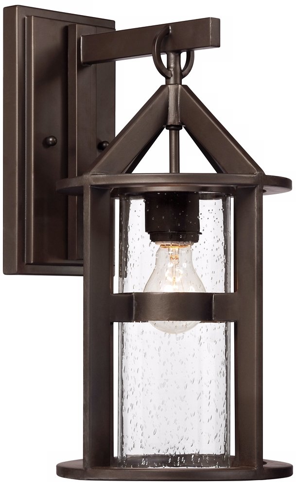 John Timberland Argentine Rustic Farmhouse Outdoor Wall Light Fixture Bronze 17" Clear Seedy Cylinder Glass for Exterior Barn Deck House Porch Yard Patio Outside Garage Front Door Garden Home