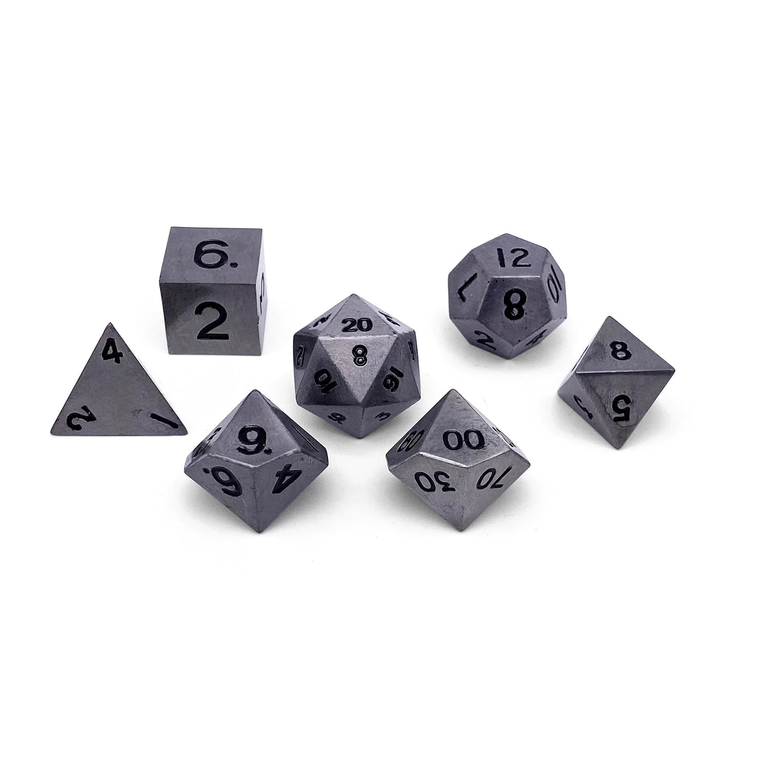 Set of 7 Aged Mithral Full Metal Polyhedral Dice by Norse Foundry | RPG Math Games DND Pathfinder …