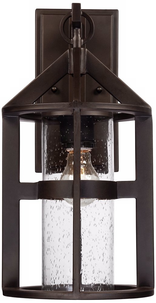 John Timberland Argentine Rustic Farmhouse Outdoor Wall Light Fixture Bronze 17" Clear Seedy Cylinder Glass for Exterior Barn Deck House Porch Yard Patio Outside Garage Front Door Garden Home