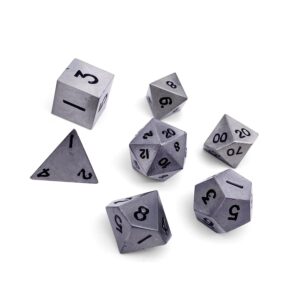 set of 7 aged mithral full metal polyhedral dice by norse foundry | rpg math games dnd pathfinder …