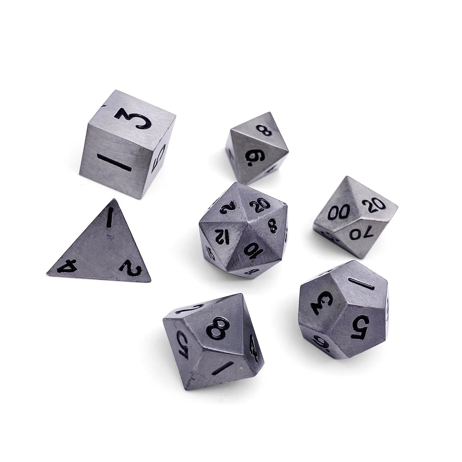 Set of 7 Aged Mithral Full Metal Polyhedral Dice by Norse Foundry | RPG Math Games DND Pathfinder …