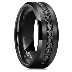 king will mens 8mm black men women tungsten carbied rings wedding bands cubic zirconia eternity ring cz inlaid black 9