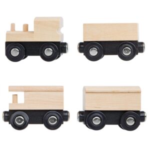 orbrium 4 assorted unpainted train cars for wooden railway compatible with thomas, chuggington, brio, great for birthday party train theme