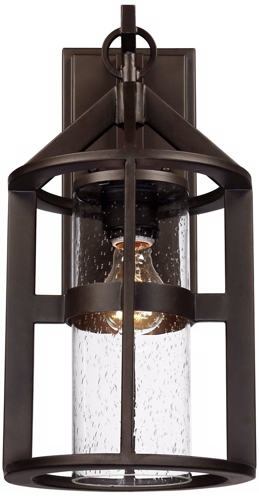 John Timberland Argentine Rustic Farmhouse Outdoor Wall Light Fixture Bronze 17" Clear Seedy Cylinder Glass for Exterior Barn Deck House Porch Yard Patio Outside Garage Front Door Garden Home