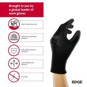 Ansell EDGE 48-126 Abrasion-Resistant Polyester Nitrile Industrial Gloves w/Knitted Liner for Auto, Machinery - Medium (8), Black (144 Pairs)