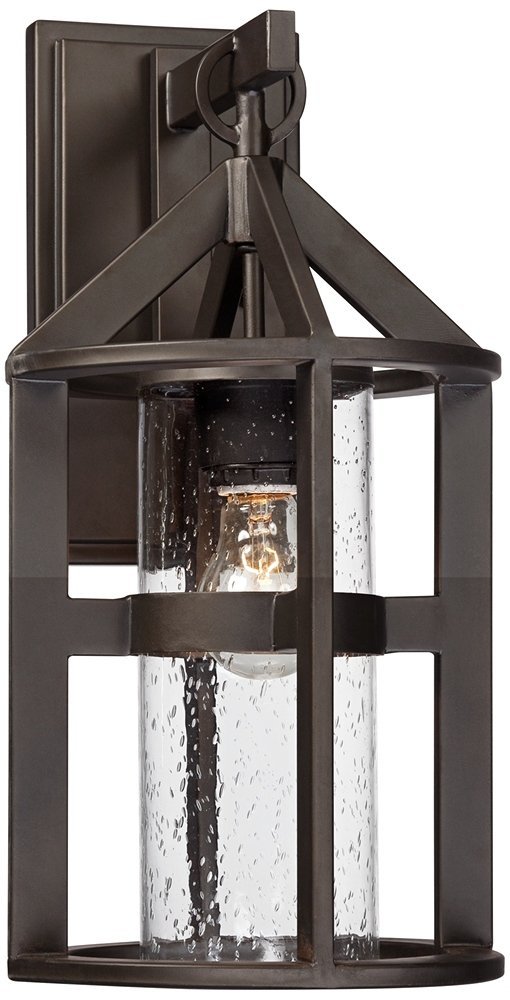 John Timberland Argentine Rustic Farmhouse Outdoor Wall Light Fixture Bronze 17" Clear Seedy Cylinder Glass for Exterior Barn Deck House Porch Yard Patio Outside Garage Front Door Garden Home