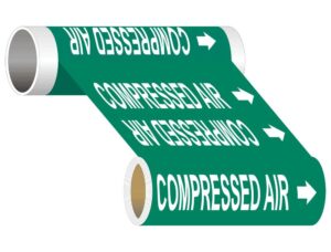 compliancesigns.com compressed air (white legend on green background) asme a13.1 pipe label decal, 8 inch x 30 ft. with 0.75 inch letters on vinyl