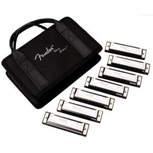 fender blues deluxe harmonica, stocking stuffers, guitar accessories, pack of 7 with case (keys c, g, a, d, f, e, b flat)